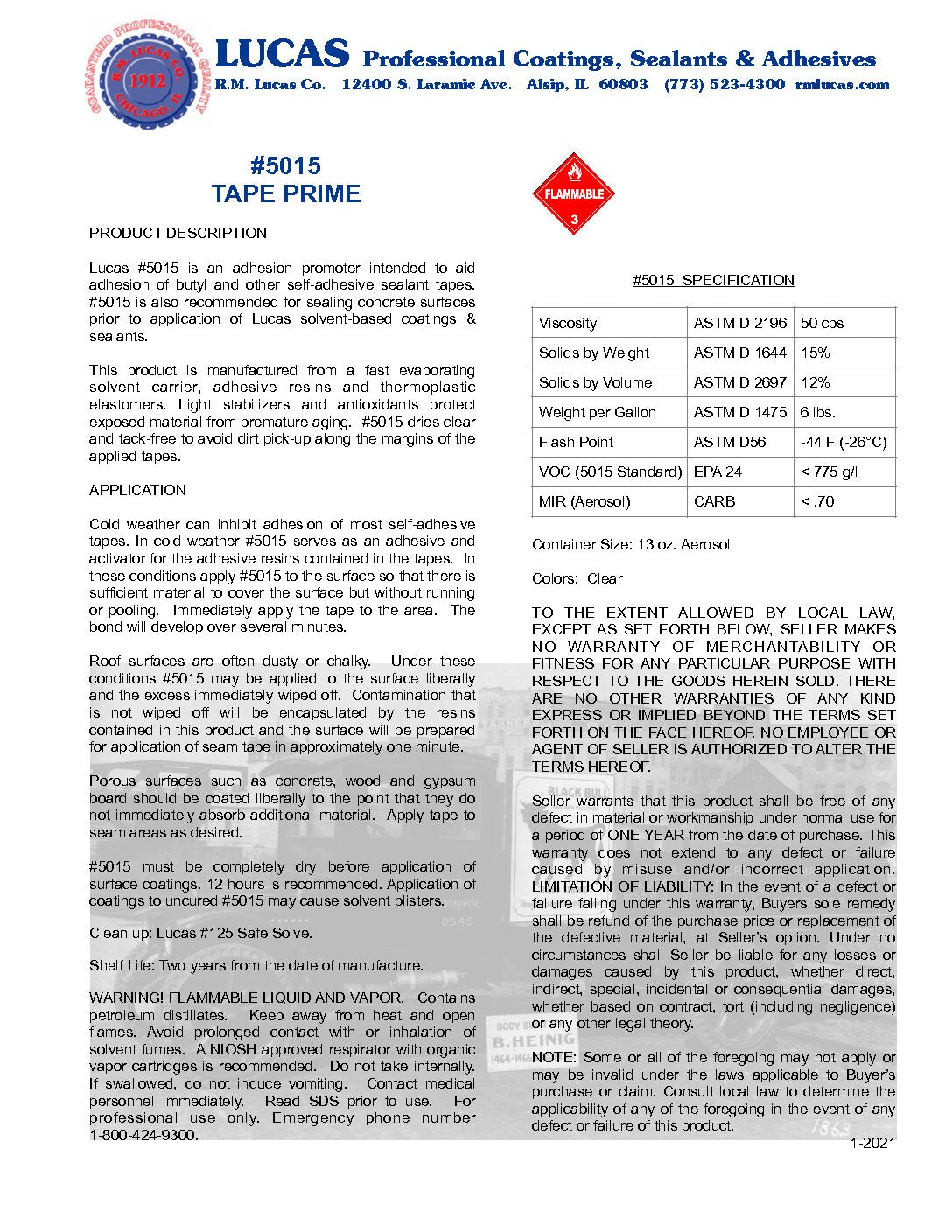 Lucas #5015 Seaming Tape Adhesion Promoter